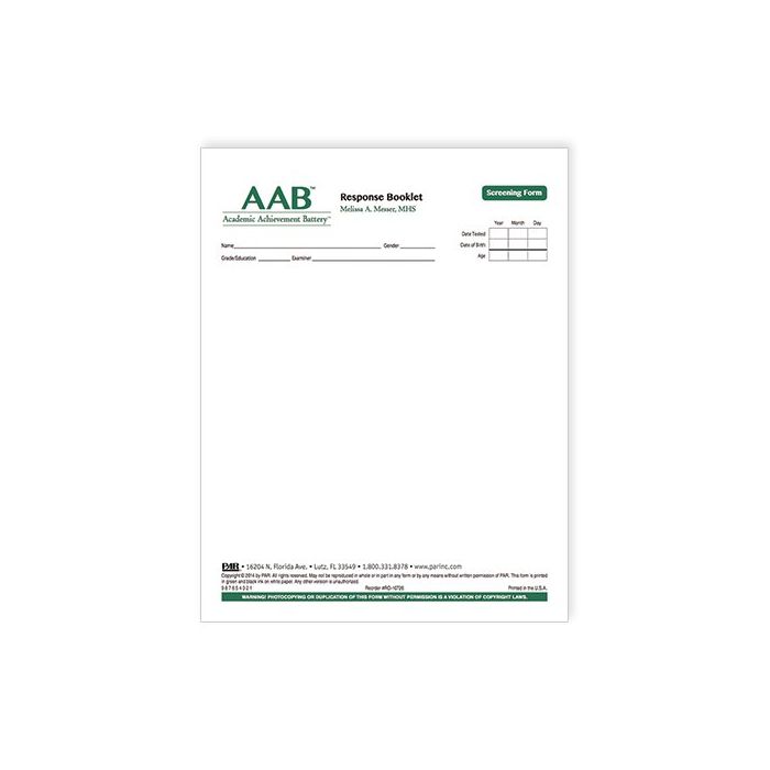 AAB Screening Form Response Booklet (Pack of 25)