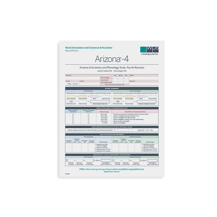 Arizona-4 Word and Sentence Articulation Record Form (Pack of 25)
