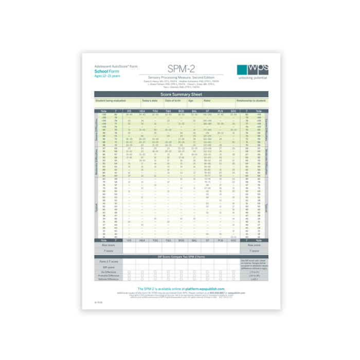 SPM-2 Adolescent School Print Form (Pack of 25)