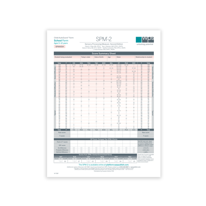 SPM-2 Spanish Child School Print Form (Pack of 25)