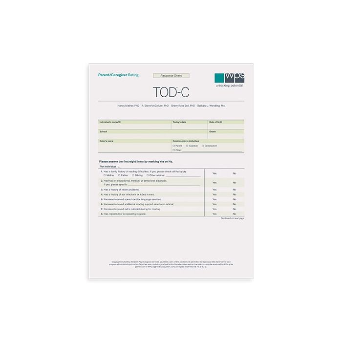 TOD-C Online Parent/Caregiver Rating Form (10 Uses)