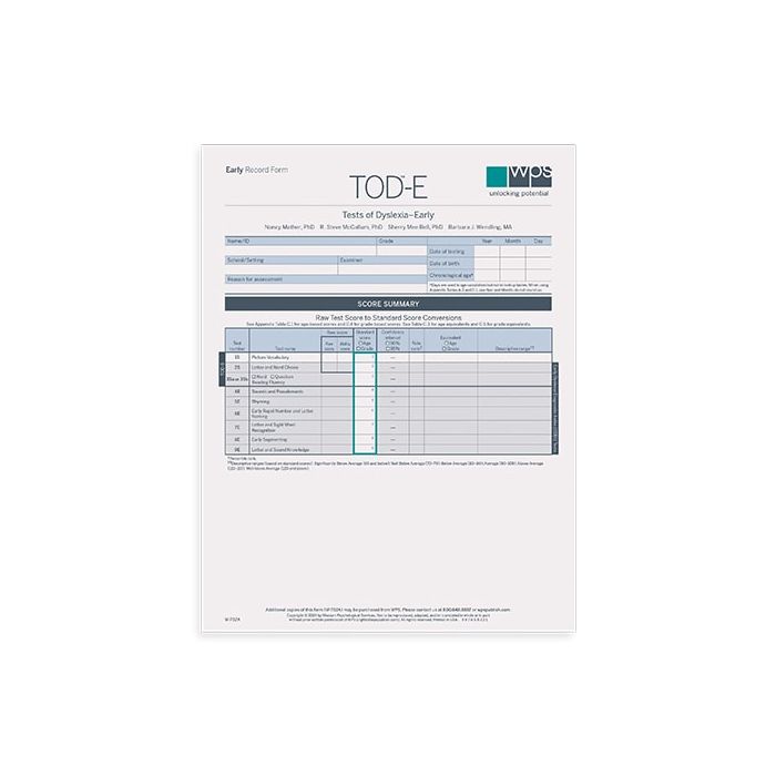 TOD-E Print Record Form Grades K-2 (Pack of 10)