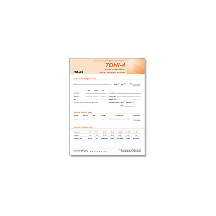 TONI-4 Form B Answer Booklet And Record Form (Pack of 50)