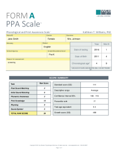 (PPA Scale) Phonological and Print Awareness Scale